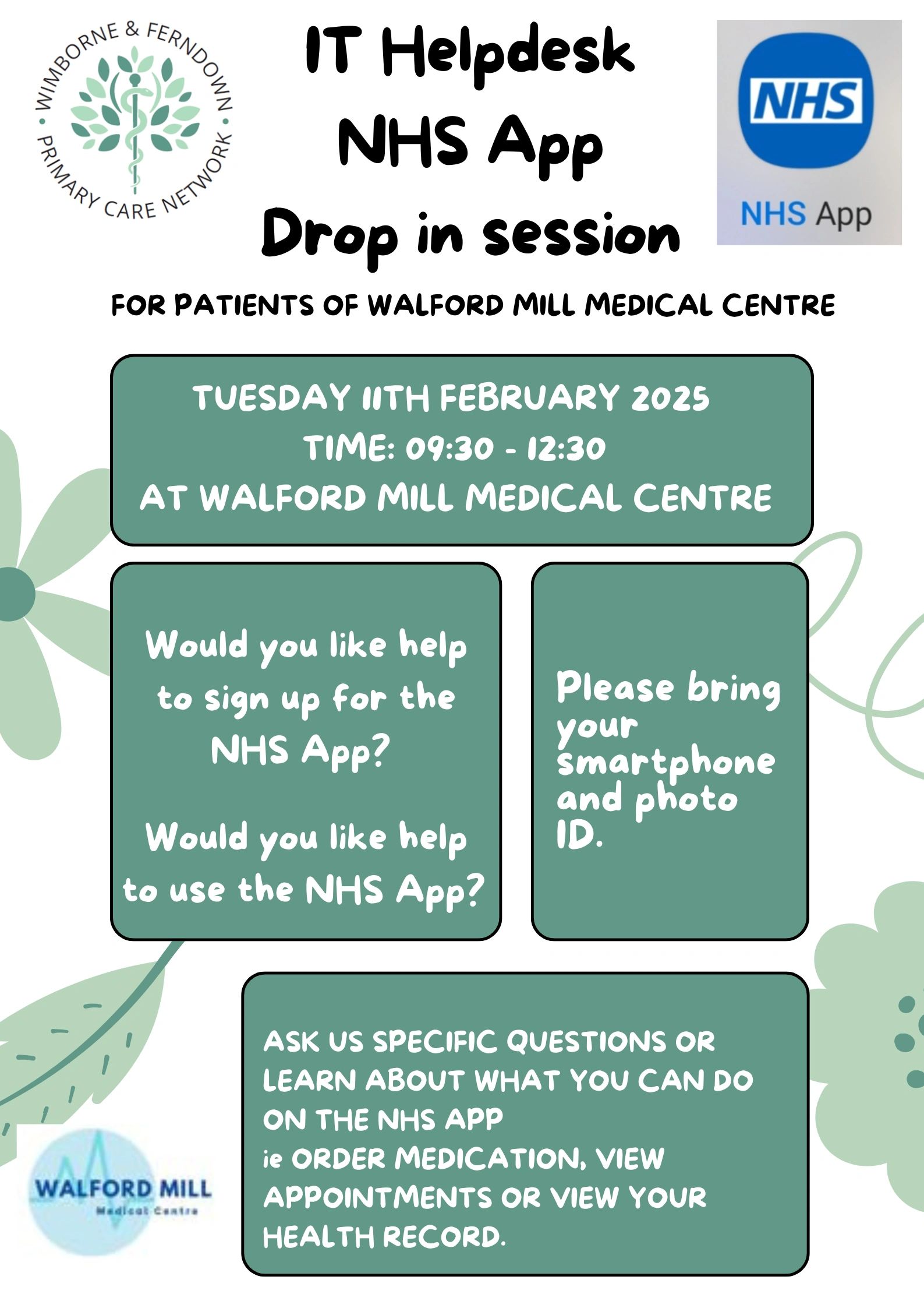 NHS App drop in session at Walford Mill Medical Centre