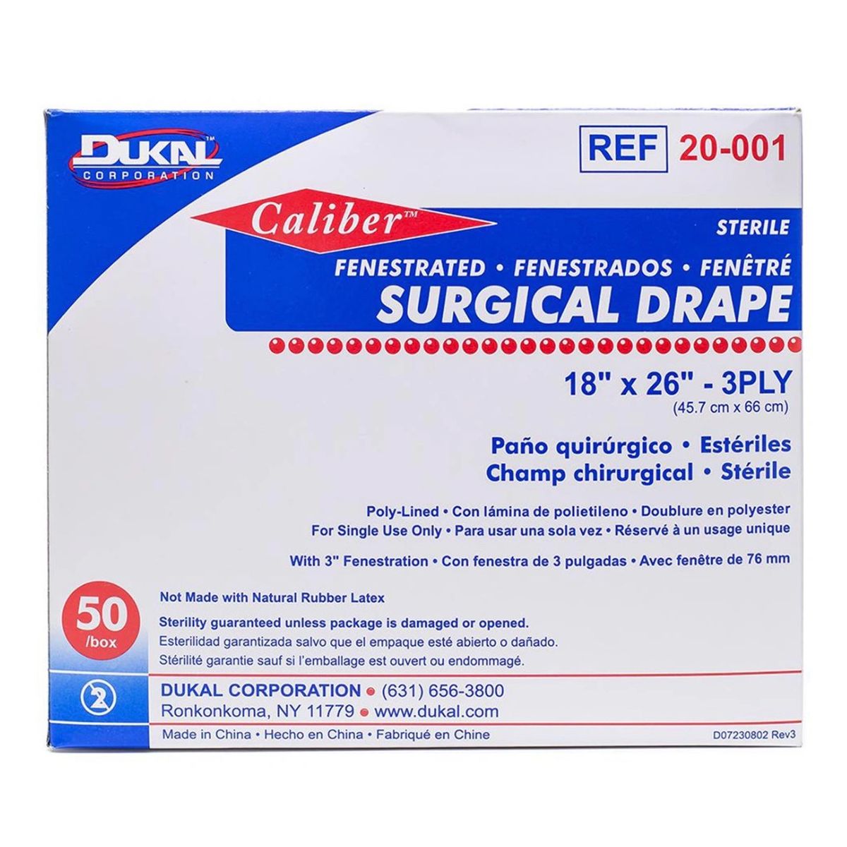 Dukal Sterile Fenestrated Surgical Drapes, 18" x 26", 3 ply - Case of 6
