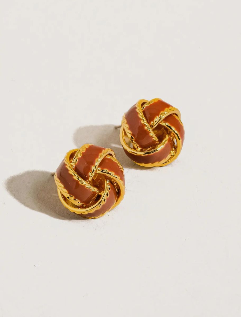 Astor 18K Gold Basket Weaved Ball Studs: Red