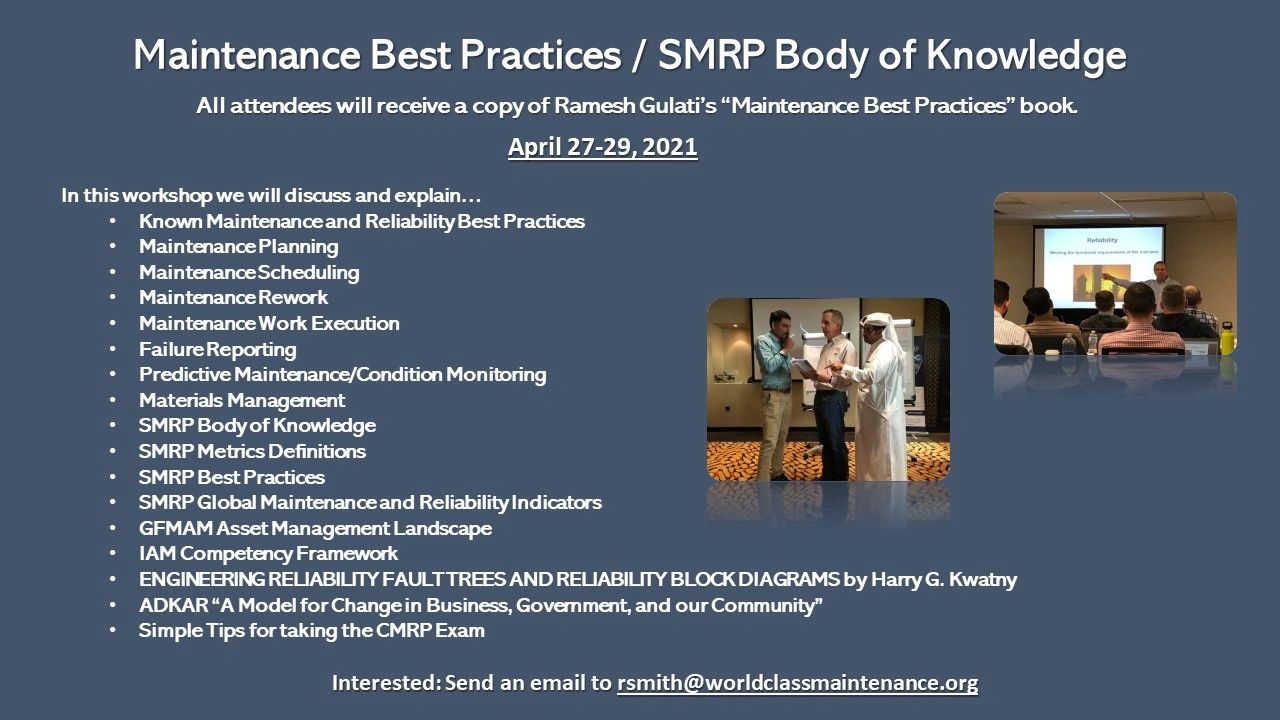 Maintenance Best Practices/ SMRP Body of Knowledge Workshop