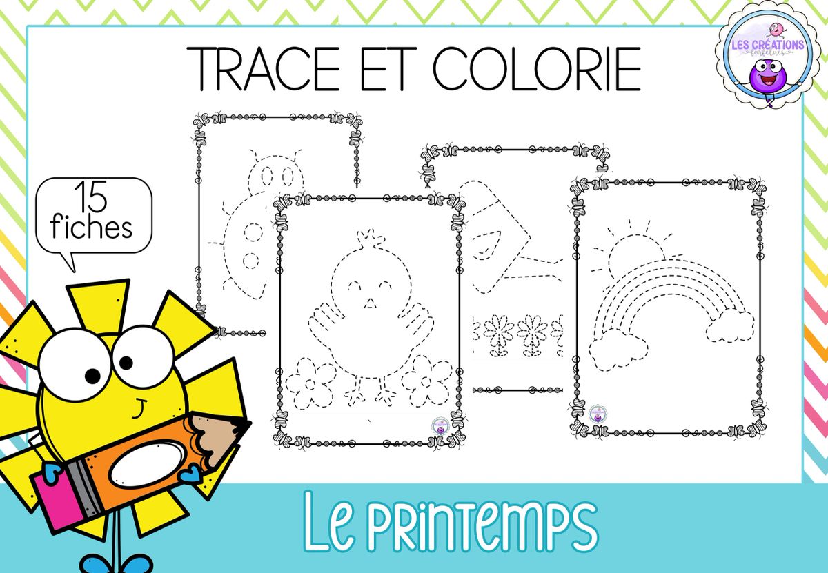 Trace et colorie le printemps