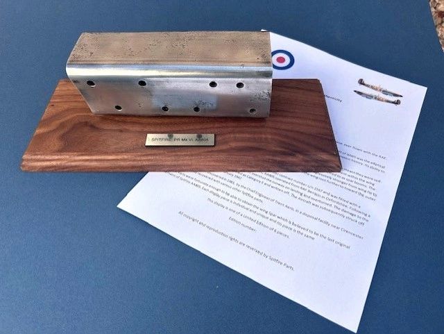WWII Spitfire Gift. Spitfire AA805. Original Wing Spar section. Mounted.