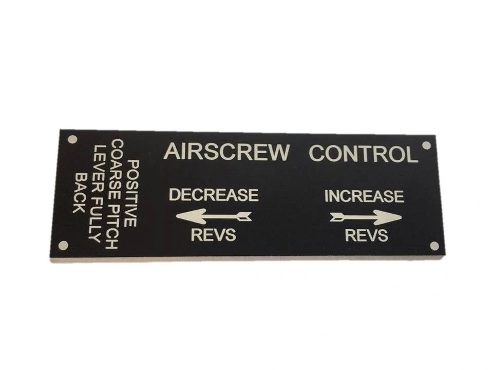 WWII Spitfire cockpit label placard. Repro Airscrew Control label