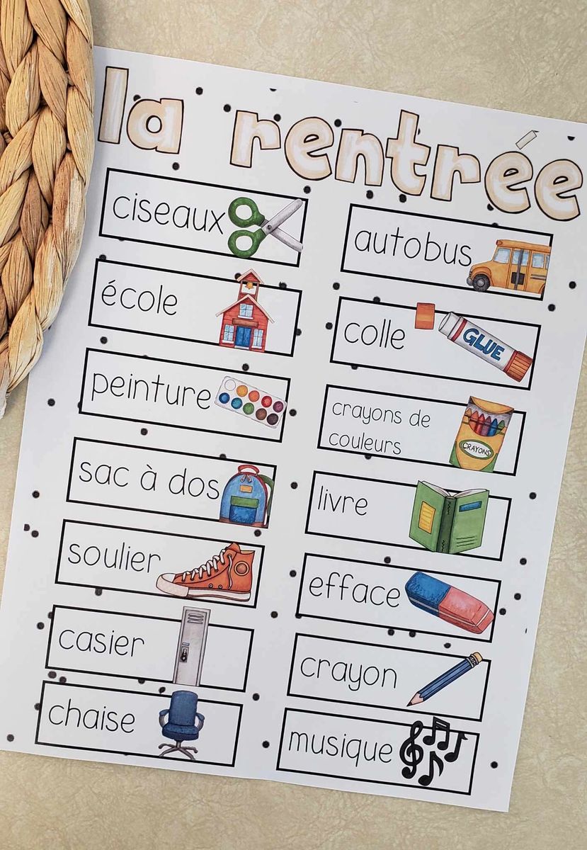 Mots rentrée en une feuille