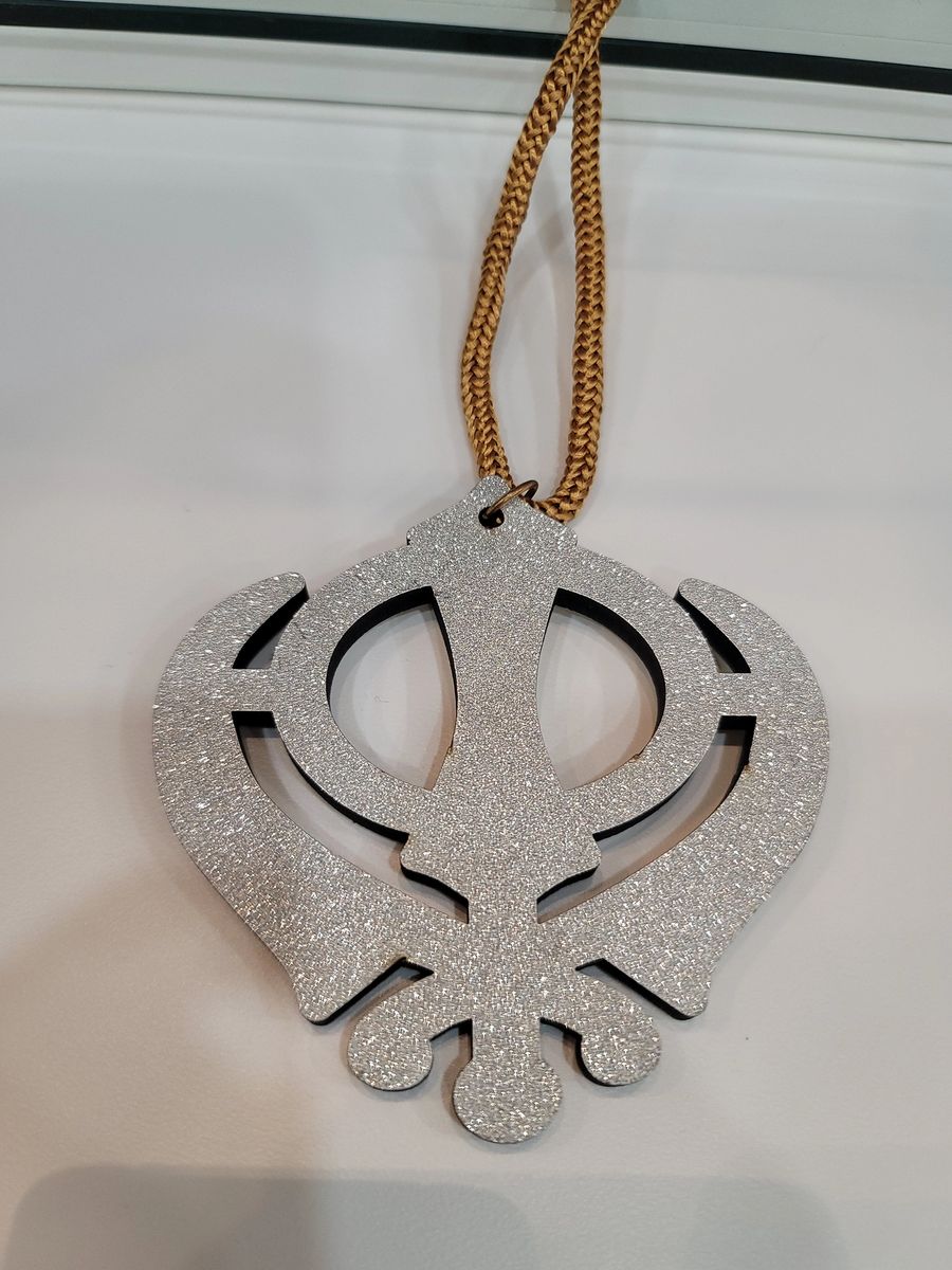 Two Tone Golden & Silver Khanda -Wooden