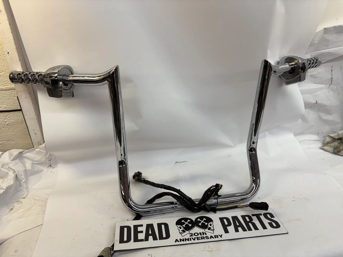 Harley 1.25" chrome meat hook ape hanger handlebars w/ Ness grips switches
