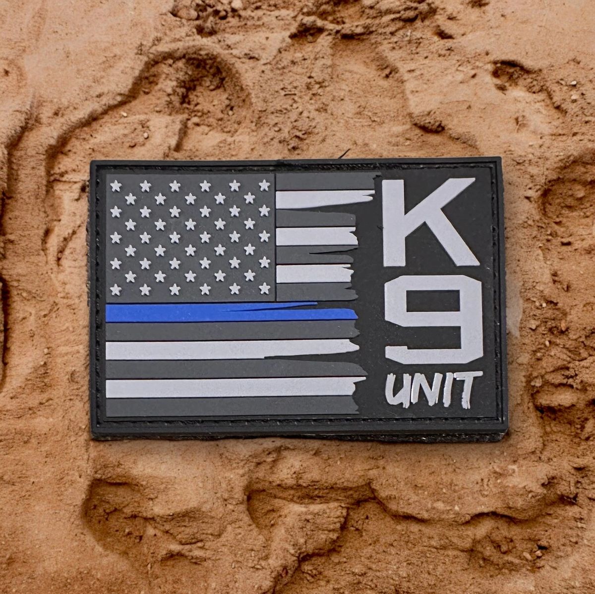 Subdued Tattered Thin Blue Line American Flag K9 Unit PVC Patch