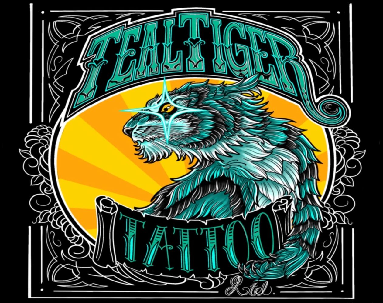 Teal Tiger Tattoo