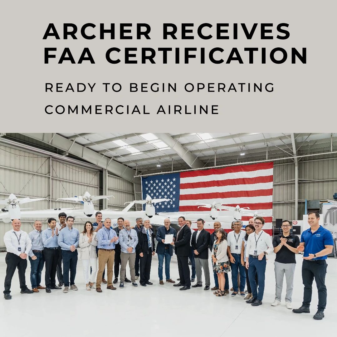 Archer Receives FAA Certification to Operate Commercial Airline