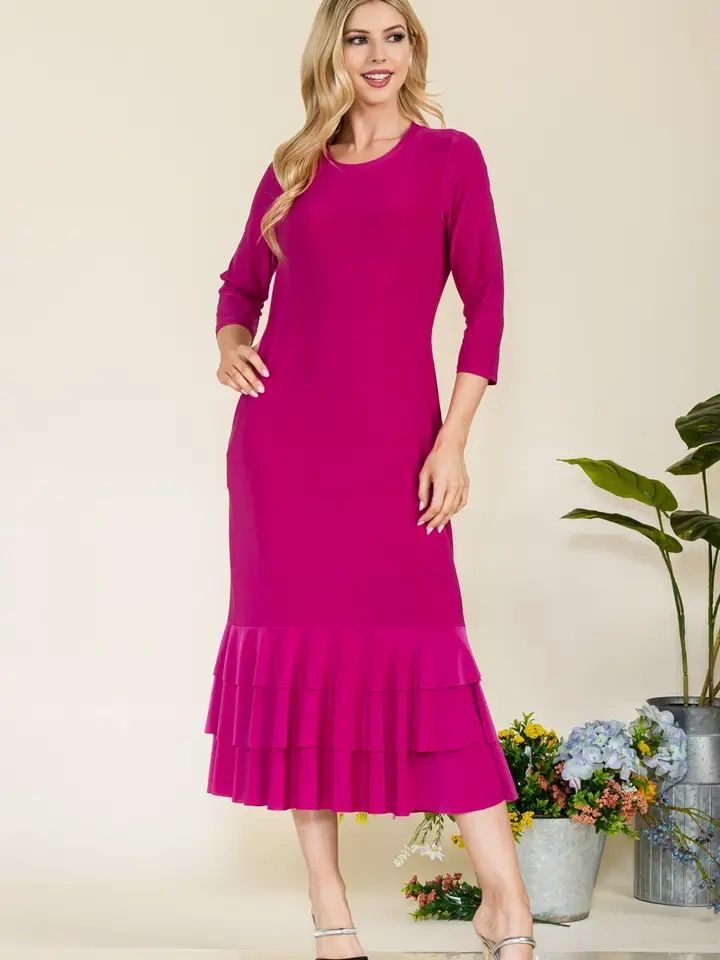 Modest Ruffle Tiered Midi Dress