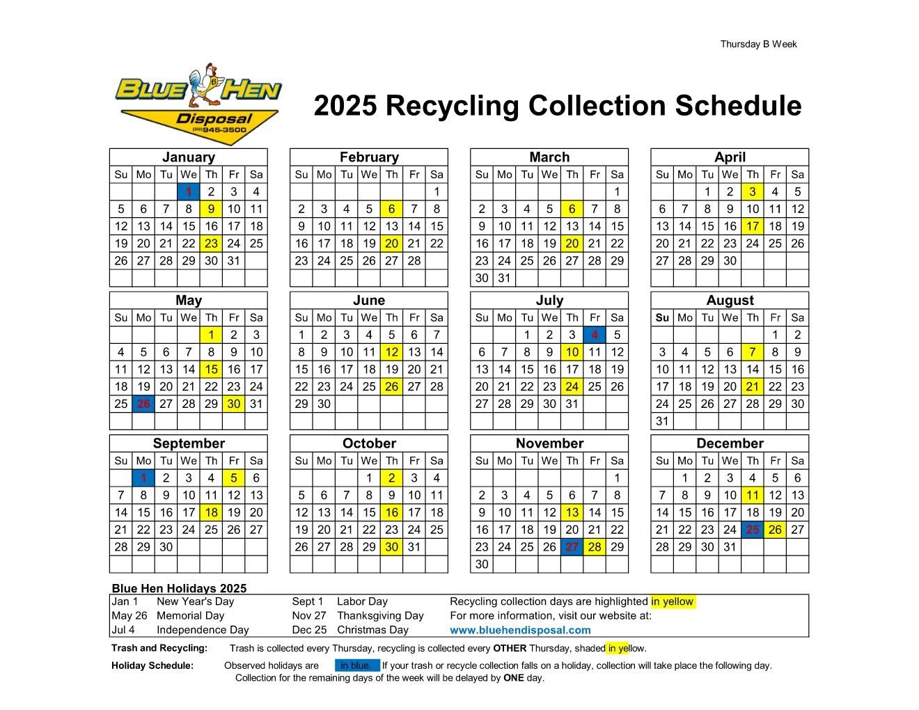 2025 Recycling Schedule