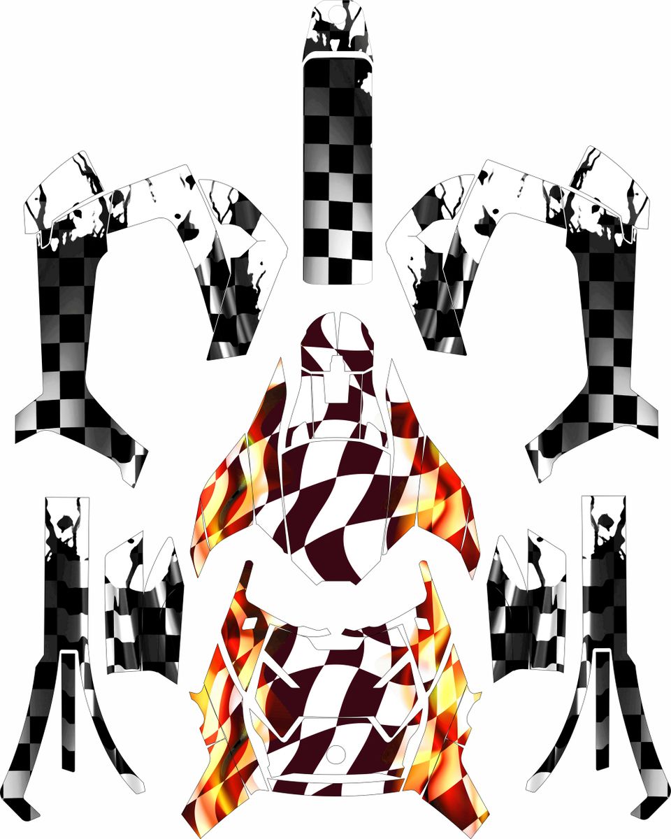 Checkered melted flag with flames