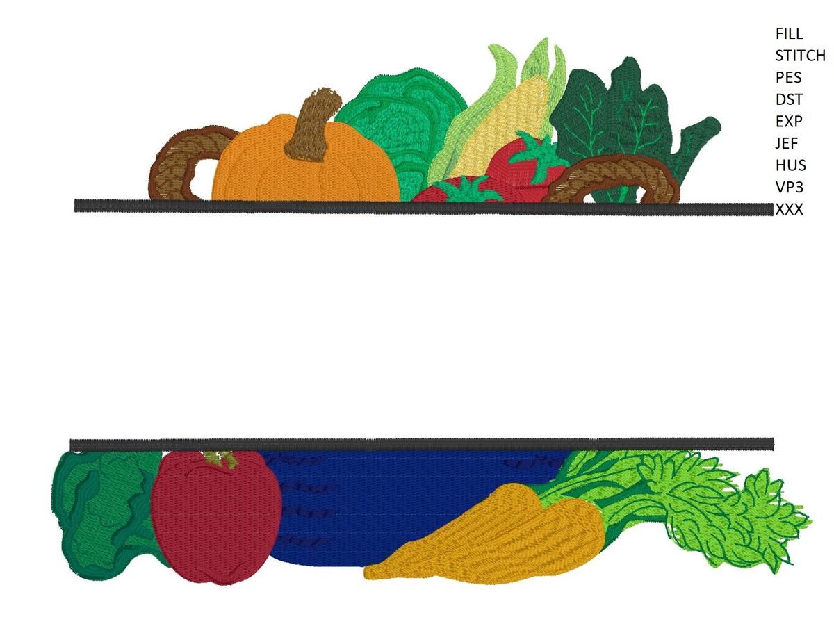 Vegetables split embroidery design fill stitch