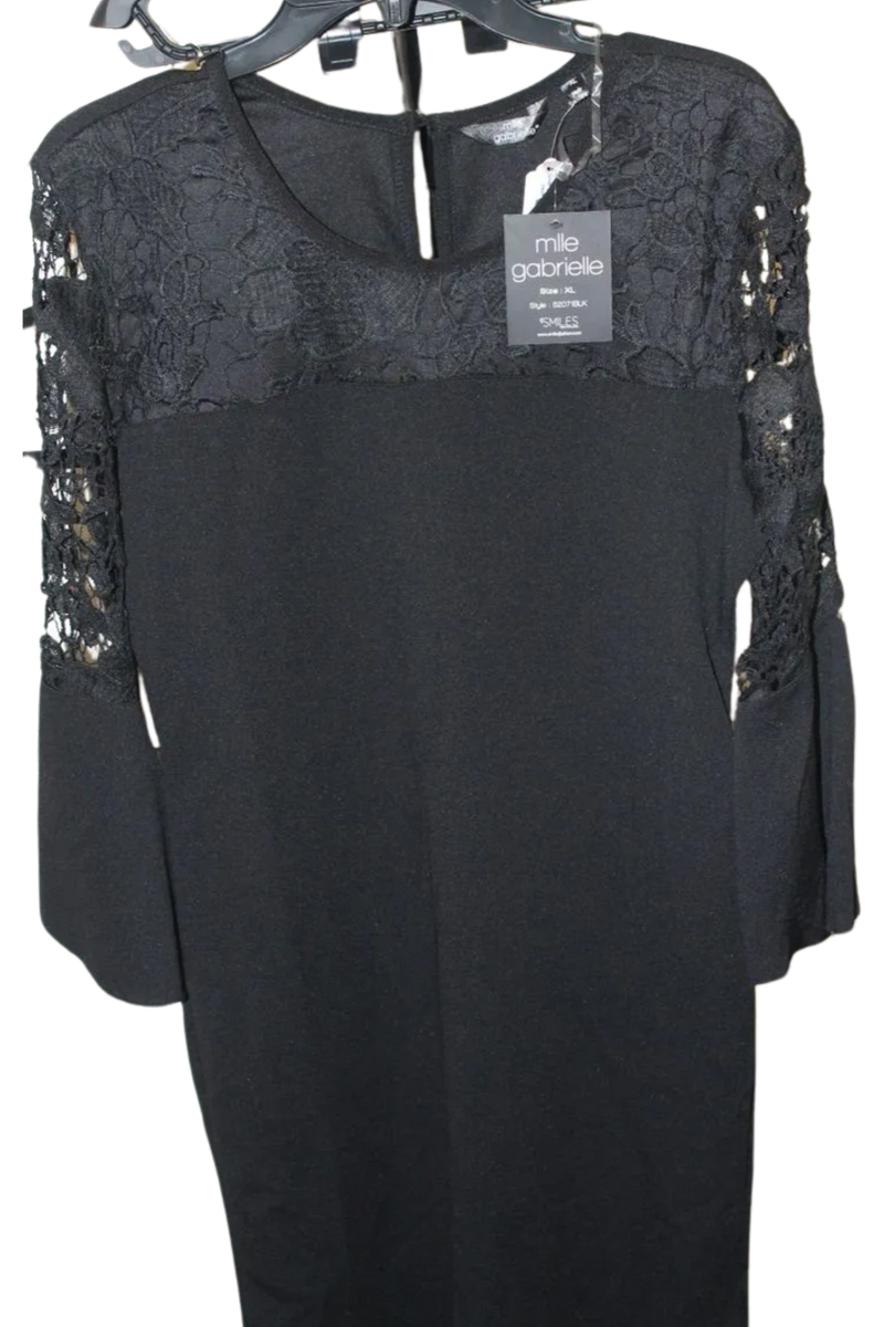 Mlle Gabrielle Long Lace Sleeve Black Dress Xl