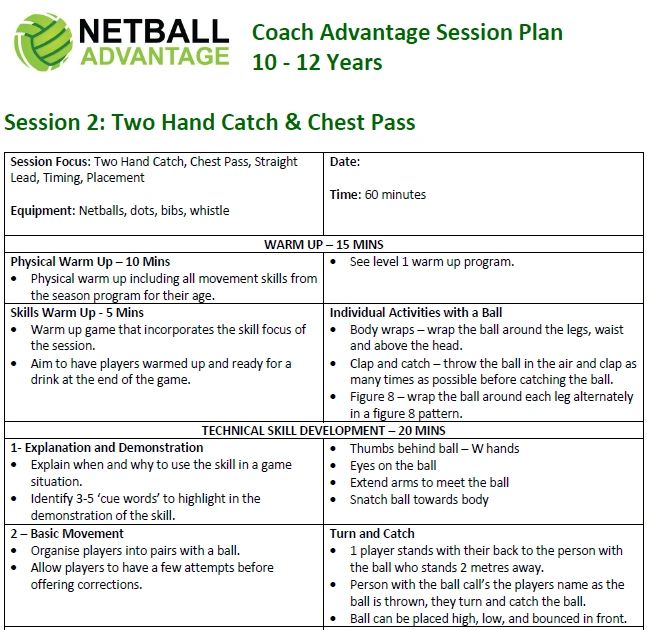 10-12 Years - Two Hand Catch & Chest Pass