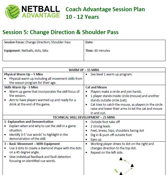 10-12 Years - Change Direction & Shoulder Pass