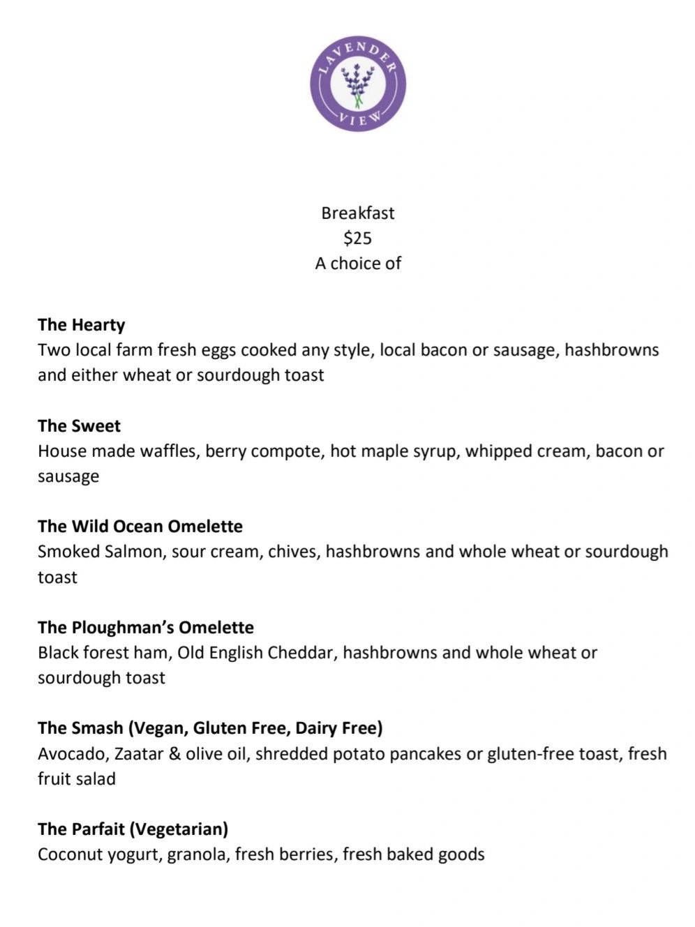 Menus | Lavender View
