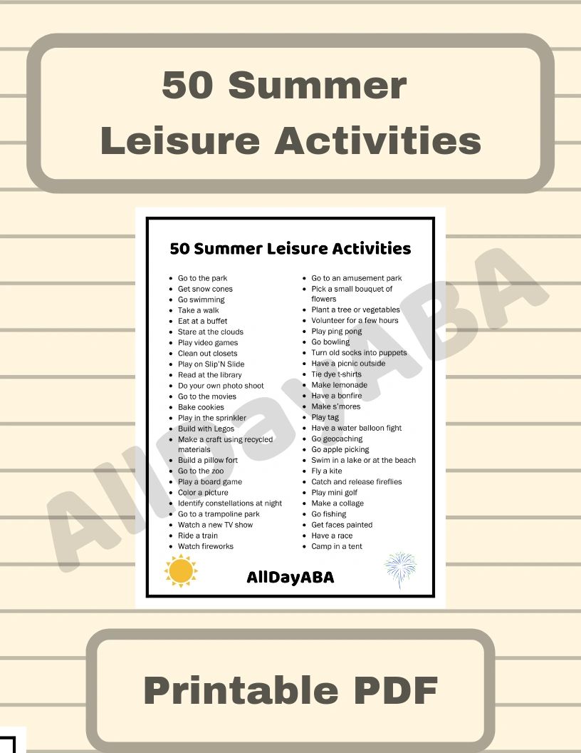 50 Summer Leisure Activity Ideas FREE PRINTABLE 50 Summer Leisure Activity Ideas FREE PRINTABLE