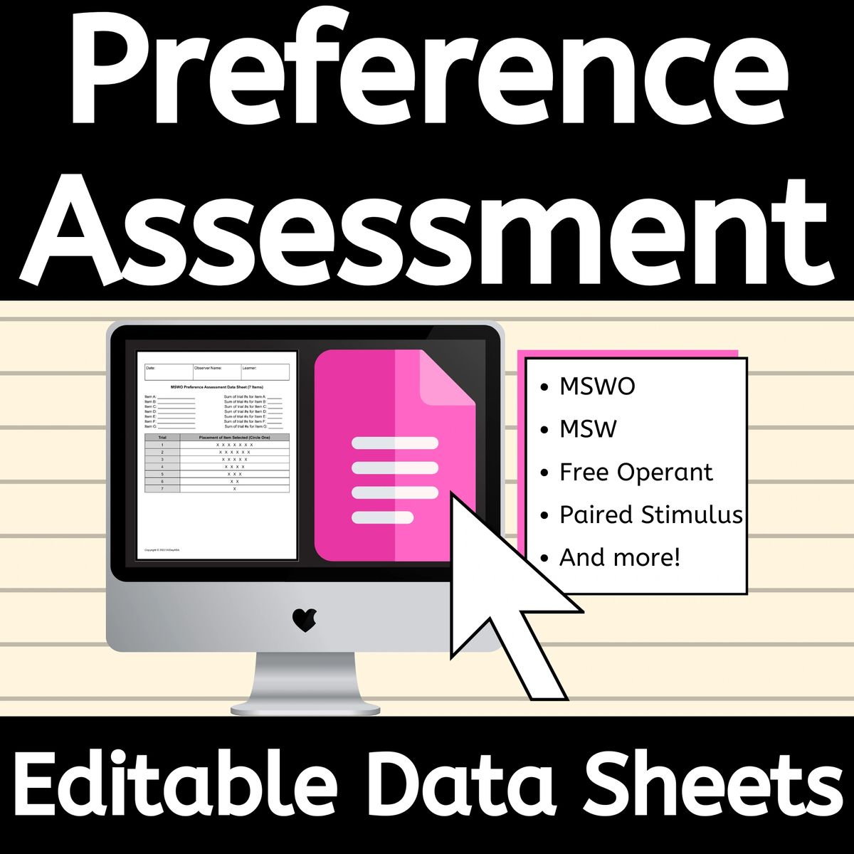 Preference Assessment Data Sheet PDFs EDITABLE Bundle for Applied ...