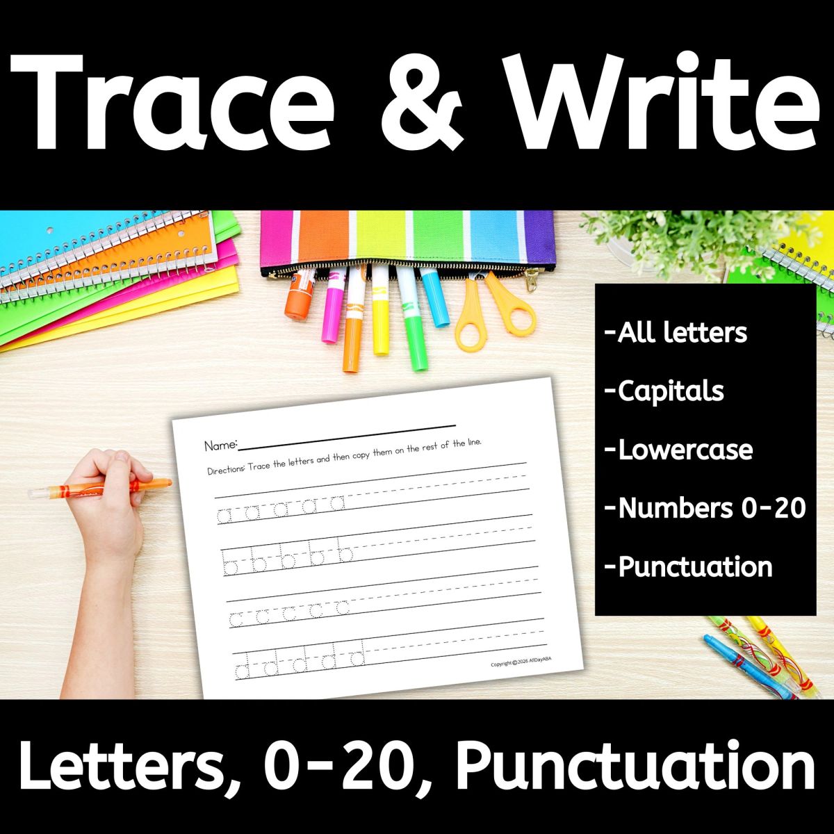 Trace and Write Letters and Numbers Handwriting Worksheets