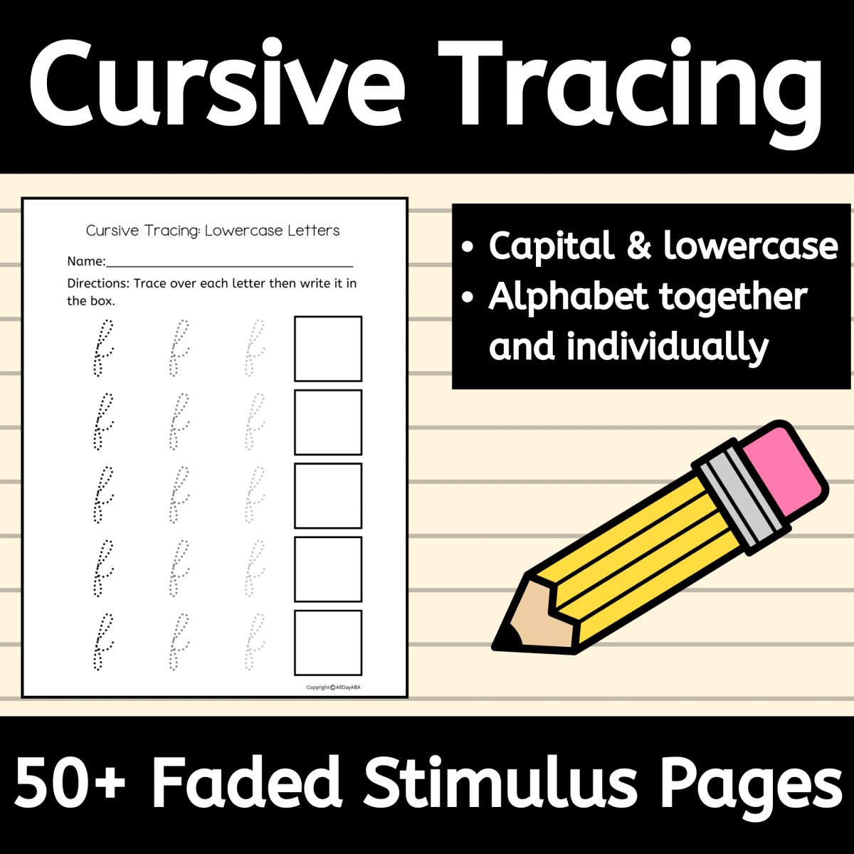 Cursive Tracing Worksheets with Handwriting Practice for Faded Stimulus ...
