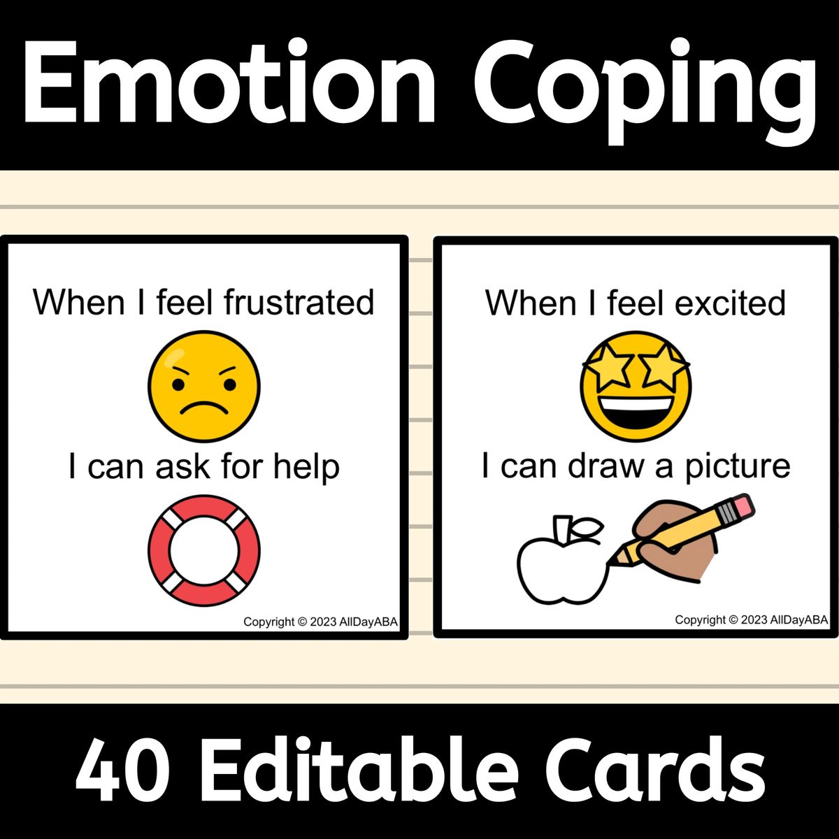 Emotion Coping Skills Cards with Editable Strategies for Autism Visuals ...