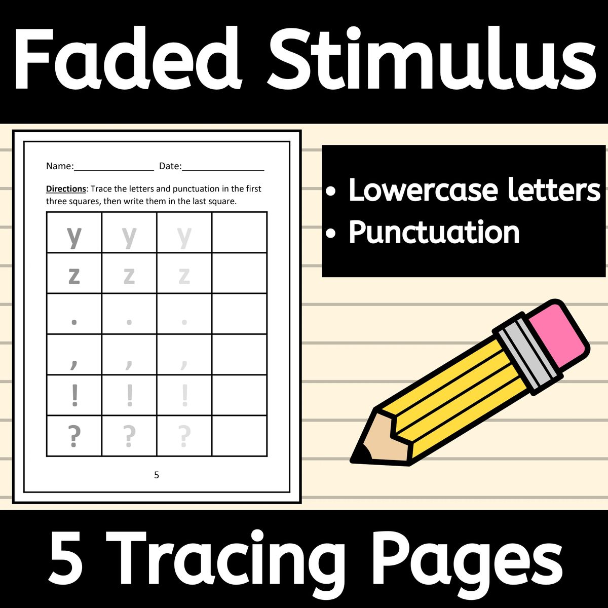Faded Stimulus Tracing Lowercase Letters and Punctuation Worksheets for ...
