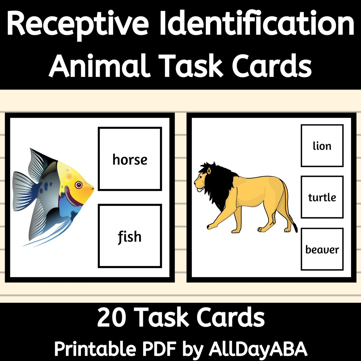 Receptive Identification Task Cards - Animals - Large Text / Images ...
