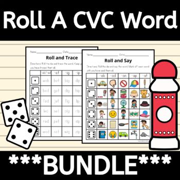 Roll A CVC Word No Prep Worksheets Bundle for Short Vowel Sounds