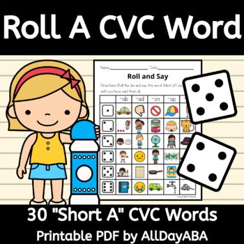 Roll A CVC Word Worksheets Short A Vowel Sounds for Kindergarten and ...