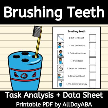Brushing Teeth Task Analysis Visual Schedule and Data Sheet for ABA Therapy
