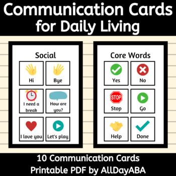 Daily Living Communication Cards for ABA, Portable AAC Boards, and ...