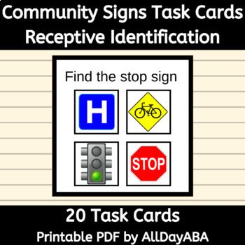 Community Signs Task Cards for Life Skills Safety in ABA and Speech Therapy