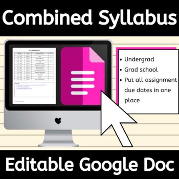 Editable Combined Syllabus Template Google Doc™ for College and Grad ...