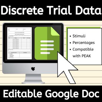 Editable Discrete Trial Training Data Sheet for PEAK DTT in ABA Therapy ...