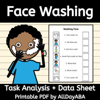 Washing Face Task Analysis Visual Schedule and Data Sheet for ABA Therapy