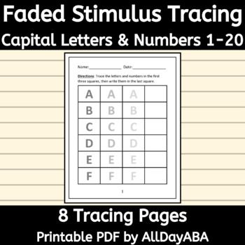 Faded Stimulus Tracing Letters and Numbers Worksheets for ABA Writing ...