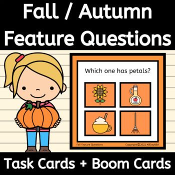 Fall Feature Questions Task Cards and Boom Cards for Autumn Speech ...