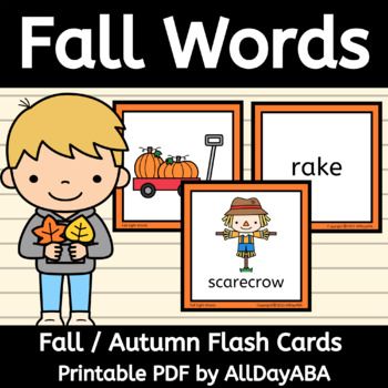 Fall / Autumn Sight Words Flash Cards for Matching Pictures Practice ...