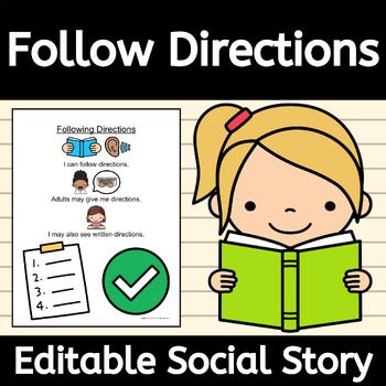 Following Directions Social Story for Listening and Read Instructions ...