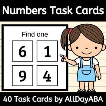 Number Task Cards for Identifying Numbers 1-20 and Reading Their Names