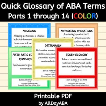 Quick Glossary of ABA Terms - Parts 1 through 14 - Flash Cards - by ...
