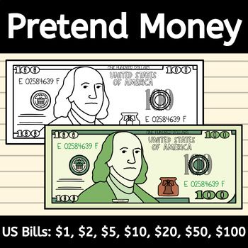 Pretend Play Money - US Dollar Bills, US Currency - Counting Money