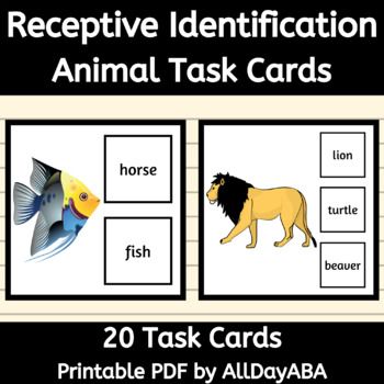 Receptive Identification Task Cards of Animal Names with Large Text ...