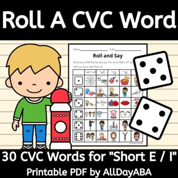 Roll A CVC Word Worksheets with Short E and Short I Vowel Sounds for ...