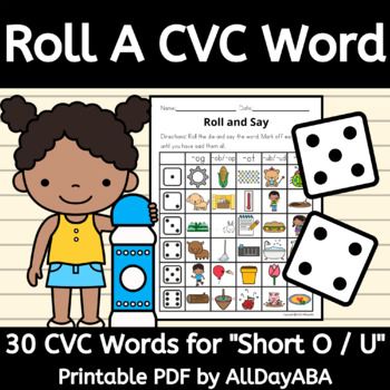 Roll A CVC Word Worksheets with Short O and Short U Vowel Sounds for ...