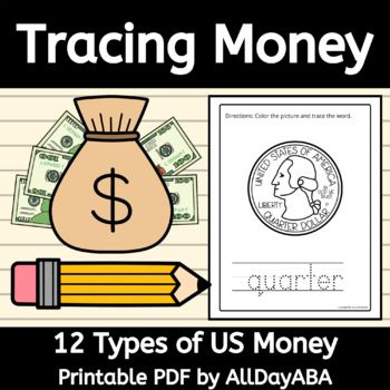 US Money Names Tracing Pages with Printable Coloring Sheet Trace Worksheets