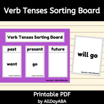 Verb Tenses Sorting Board - Past, Present, Future Tense - by AllDayABA
