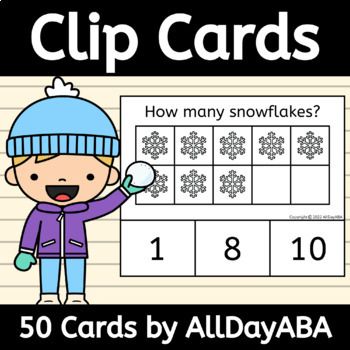 Winter Ten Frames Count and Clip Cards for Counting 1-10, ABA, Special ...