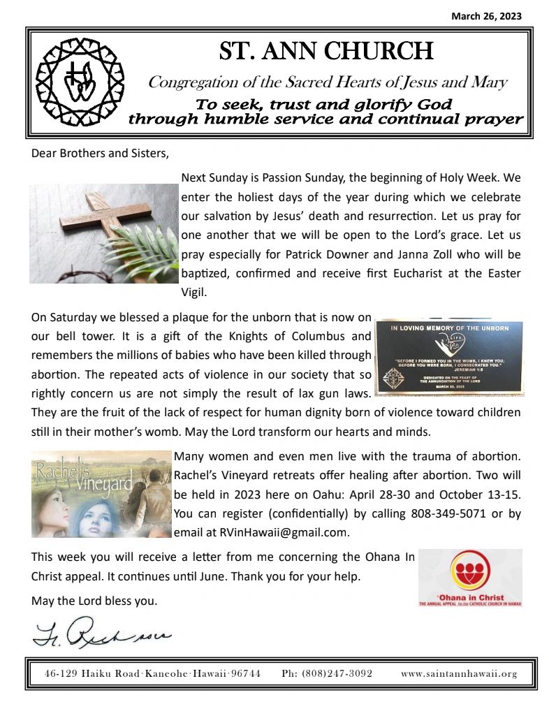 March 26, 2023 Church Bulletin